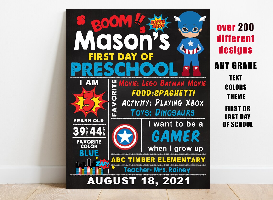 Superhero First Day of School Sign Printable Back to School | Etsy