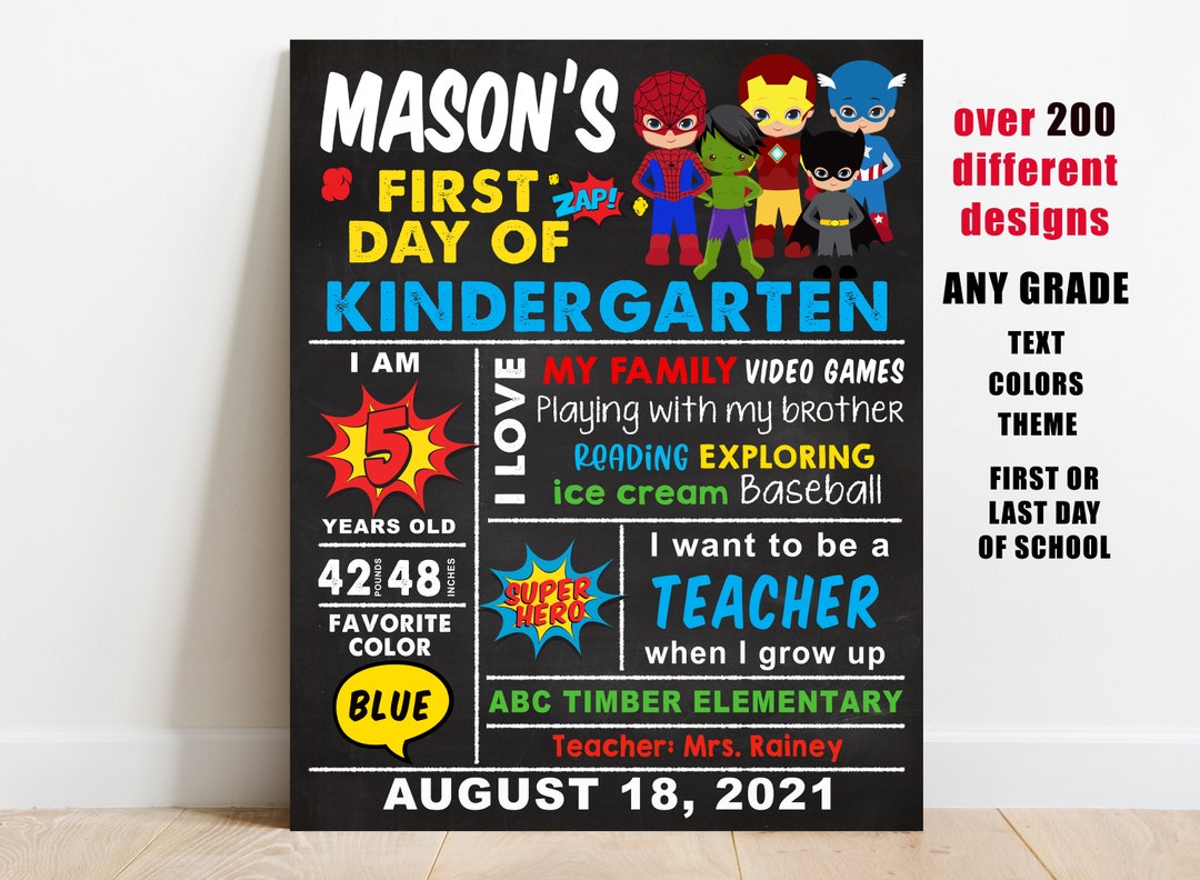Superhero First Day of School Sign Printable , Preschool, Kindergarten ...