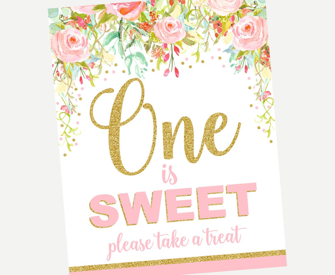 One is Sweet Please Take a Treat Sign Floral First Birthday - Etsy