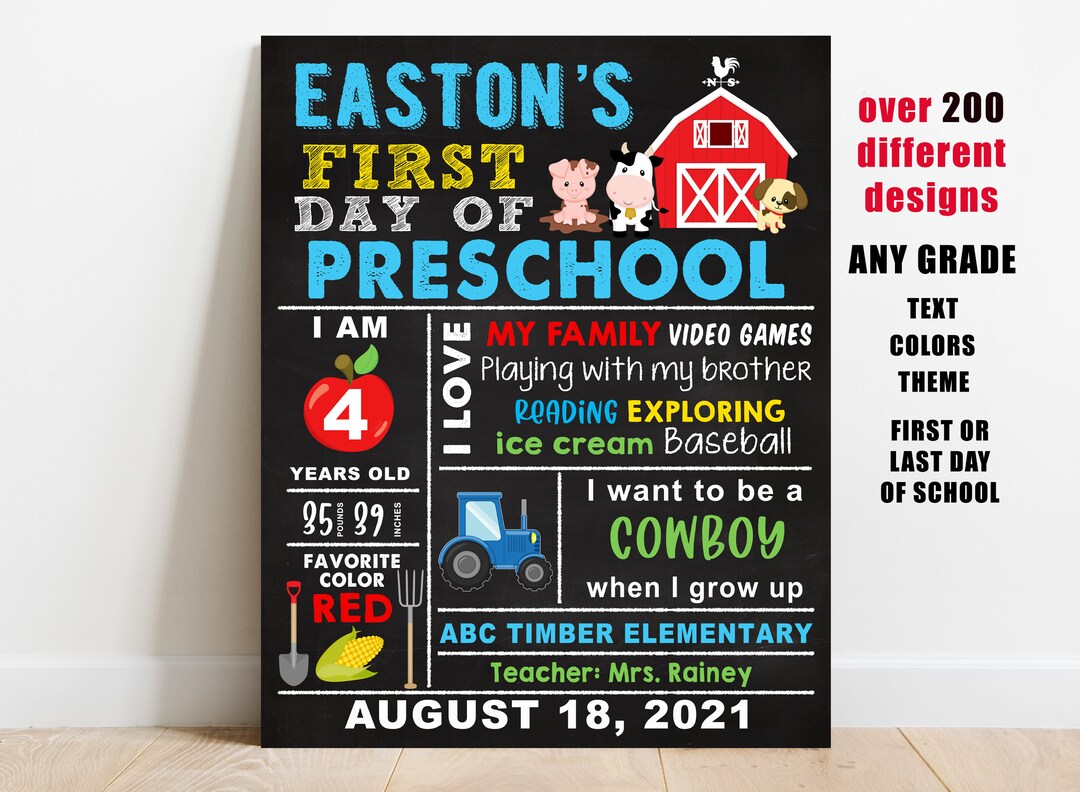 First Day of School Sign Printable, Back to School Chalkboard, Farm ...