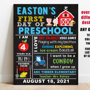 First Day of School Sign Printable, Back to School Chalkboard, Farm ...