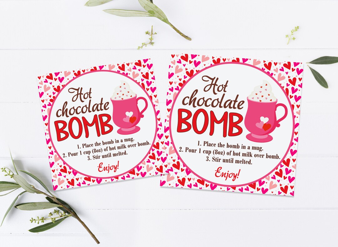 Hot Chocolate Bomb Tags Printable, Valentine's Day Hot Cocoa Bomb Tag ...