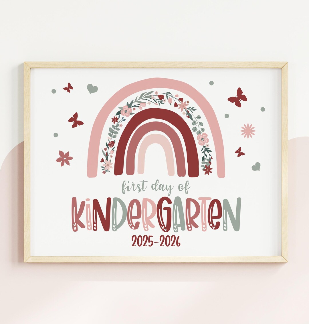 Boho Rainbow First Day of Kindergarten Sign Printable, Girls Back to ...