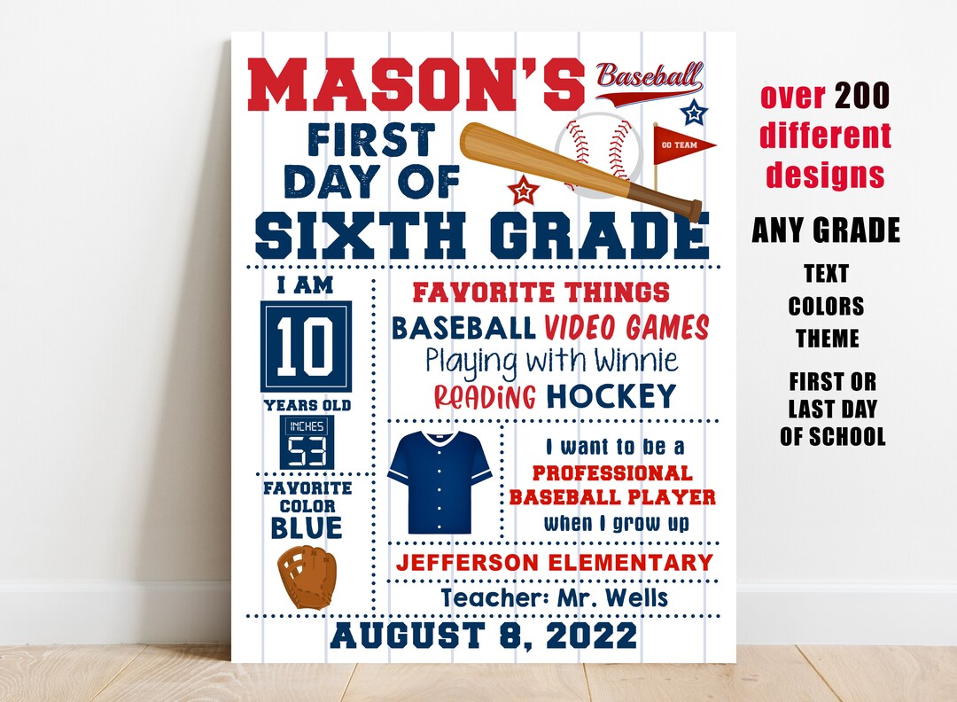 Baseball First Day of School Sign Printable, Boy Back to School White ...