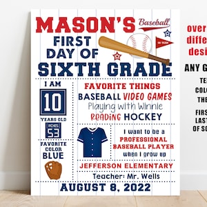 Baseball First Day of School Sign Printable, Boy Back to School White ...