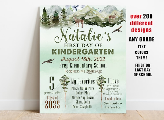 Mountain Forest First Day of School Sign Printable Girl Back - Etsy