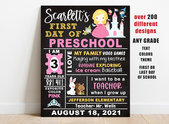 Princess First Day of School Sign Printable Girl Back to - Etsy