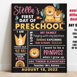 Lion First Day of School Sign Printable, Girl Back to School Chalkboard ...