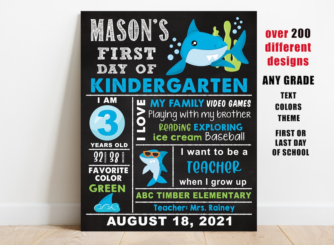 Shark First Day of School Sign Printable, Boy Back to School Chalkboard ...