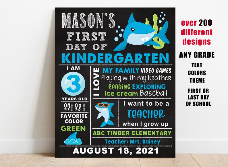 Shark First Day of School Sign Printable Boy Back to School - Etsy