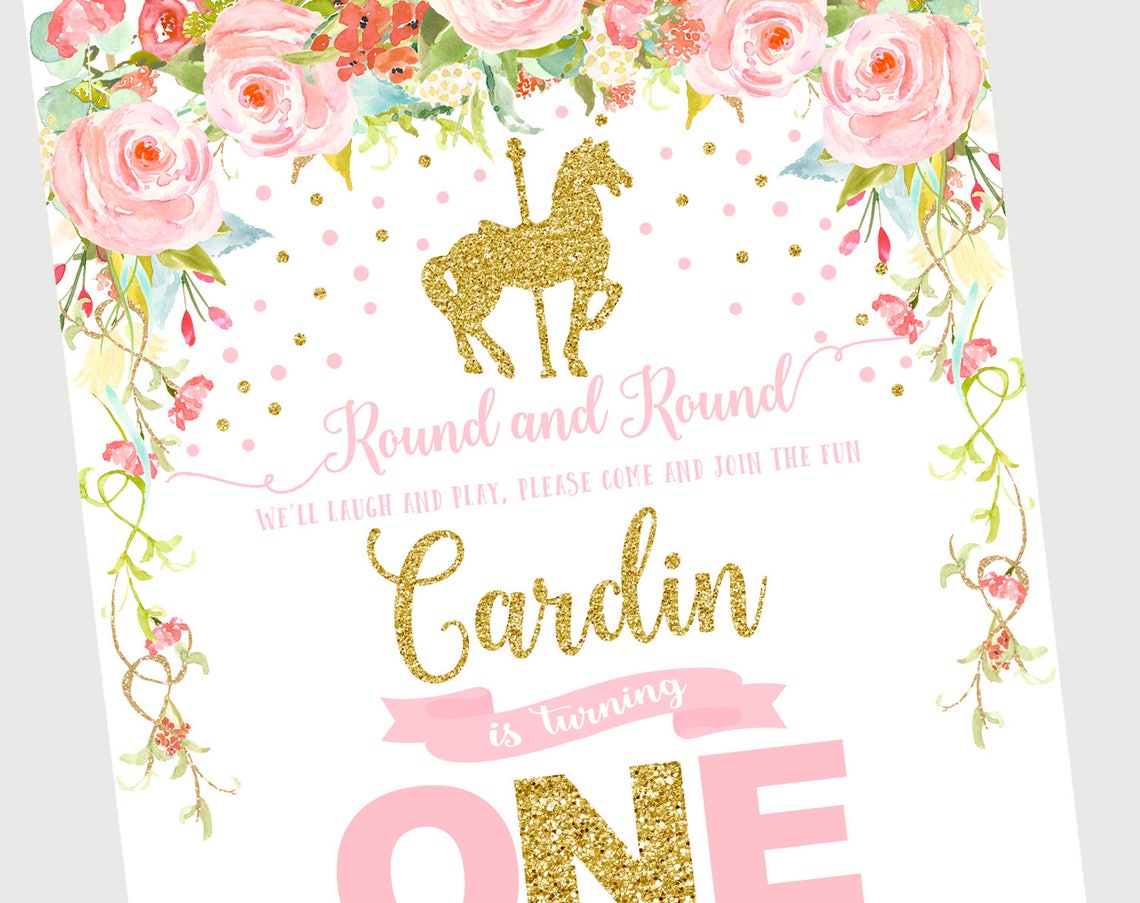 Carousel Invitation, Carousel Birthday Invitation, Pink and Gold ...