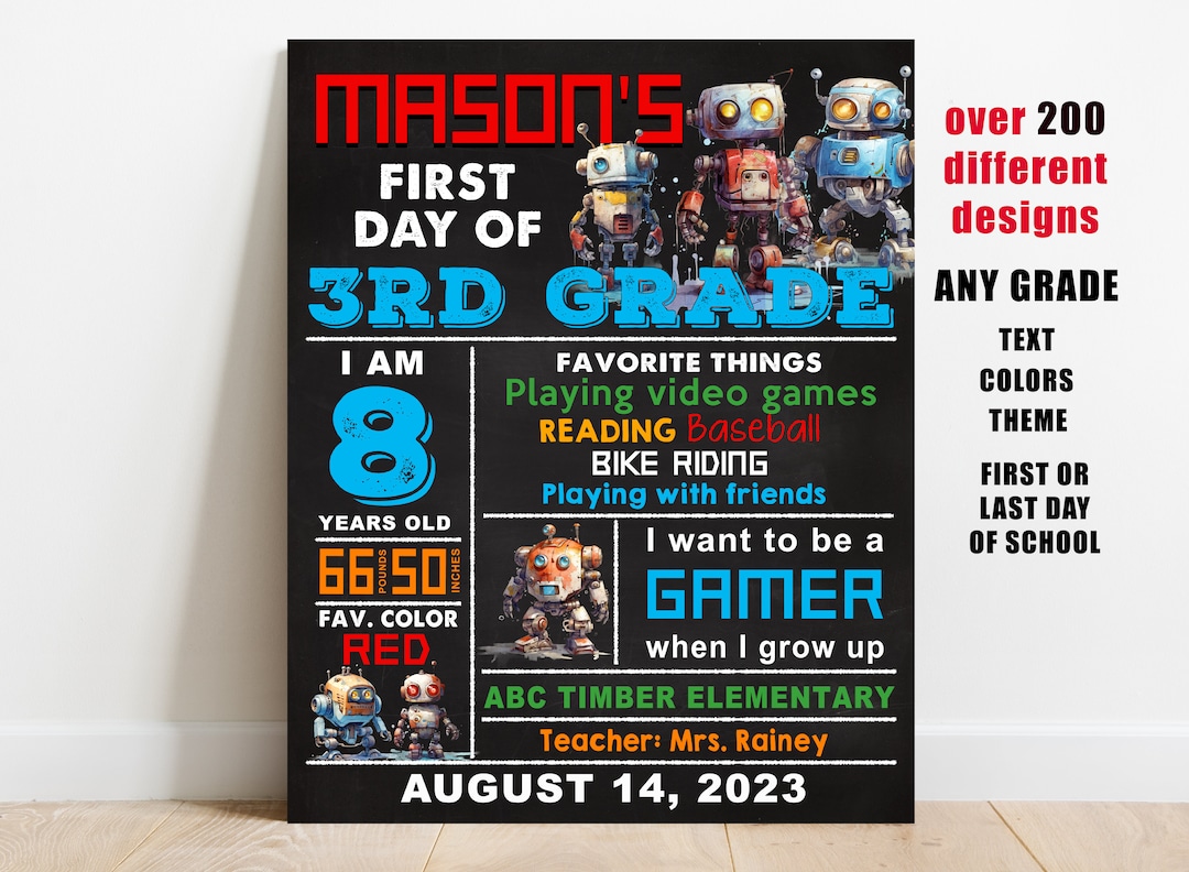 Robots First or Last Day of School Sign Printable, Boys Back to School ...
