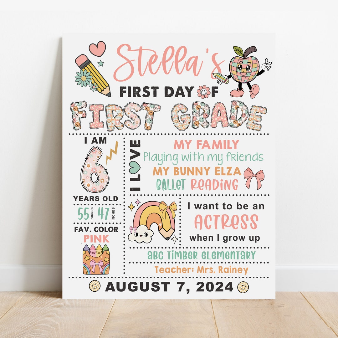 Groovy First or Last Day of School Sign Printable, Retro Back to School ...