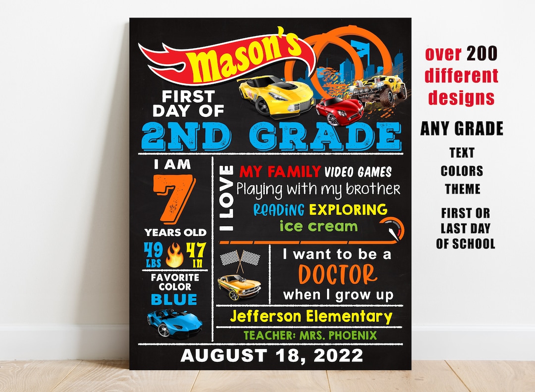 Race Cars First Day of School Sign Printable, Boy Back to School ...