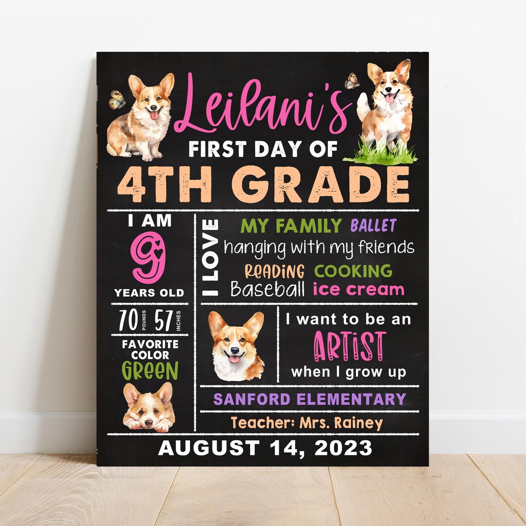 First or Last Day of School Sign Printable, Corgis Dog Back to School ...