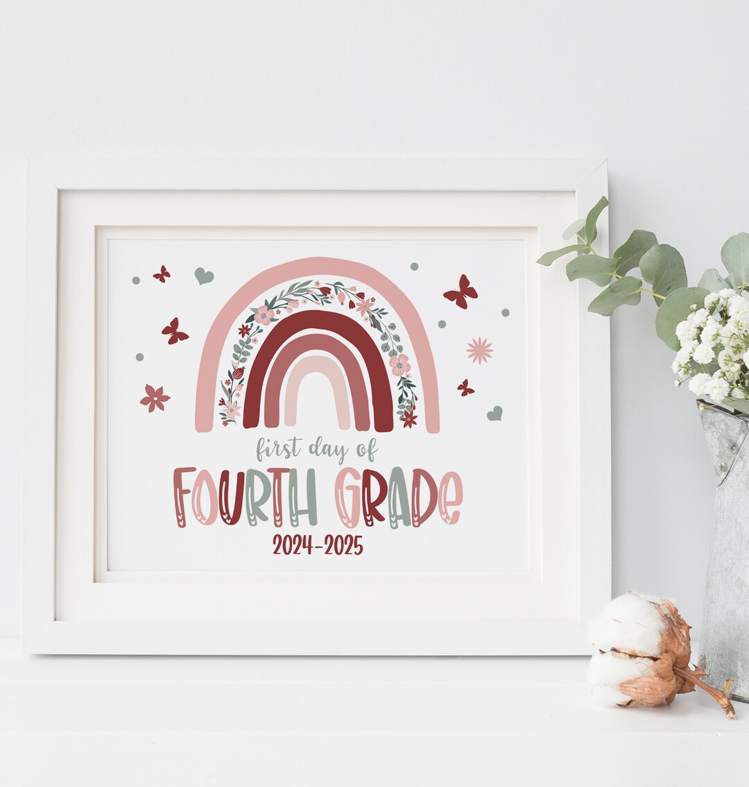 Boho Rainbow First Day of 4th Grade Sign Printable, Girl Back to School ...