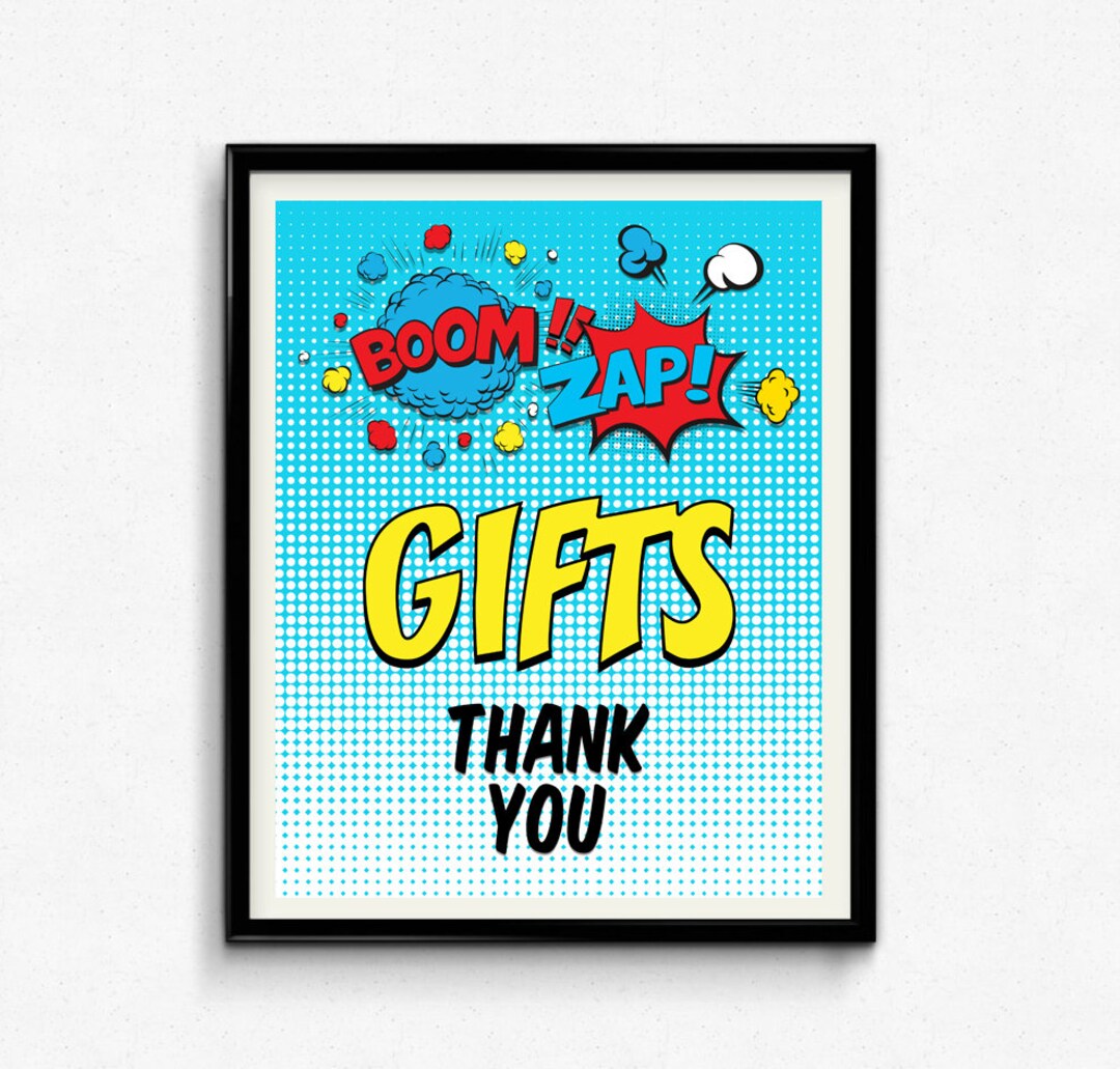 Superhero Gifts Sign Printable, Superhero Birthday Party Table ...
