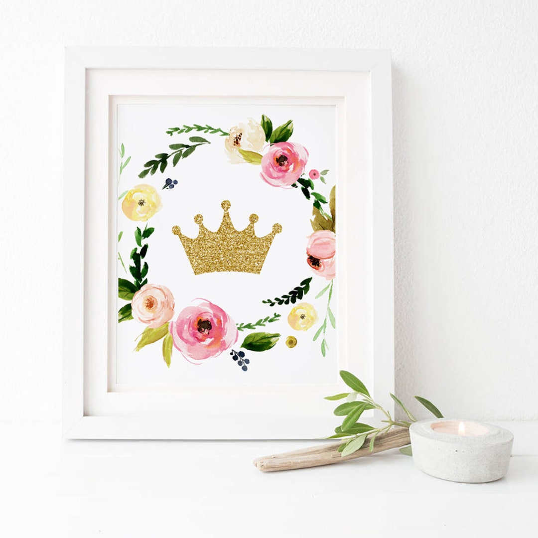Princess Crown Sign Printable, Nursery Wall Art Pink and Gold, Nursery ...