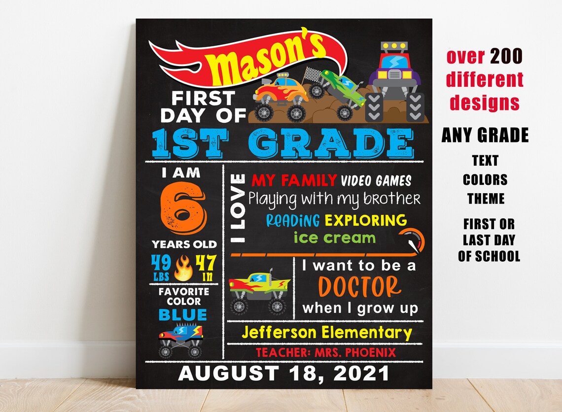 Monster Truck First Day of School Sign Printable Boy Back to - Etsy