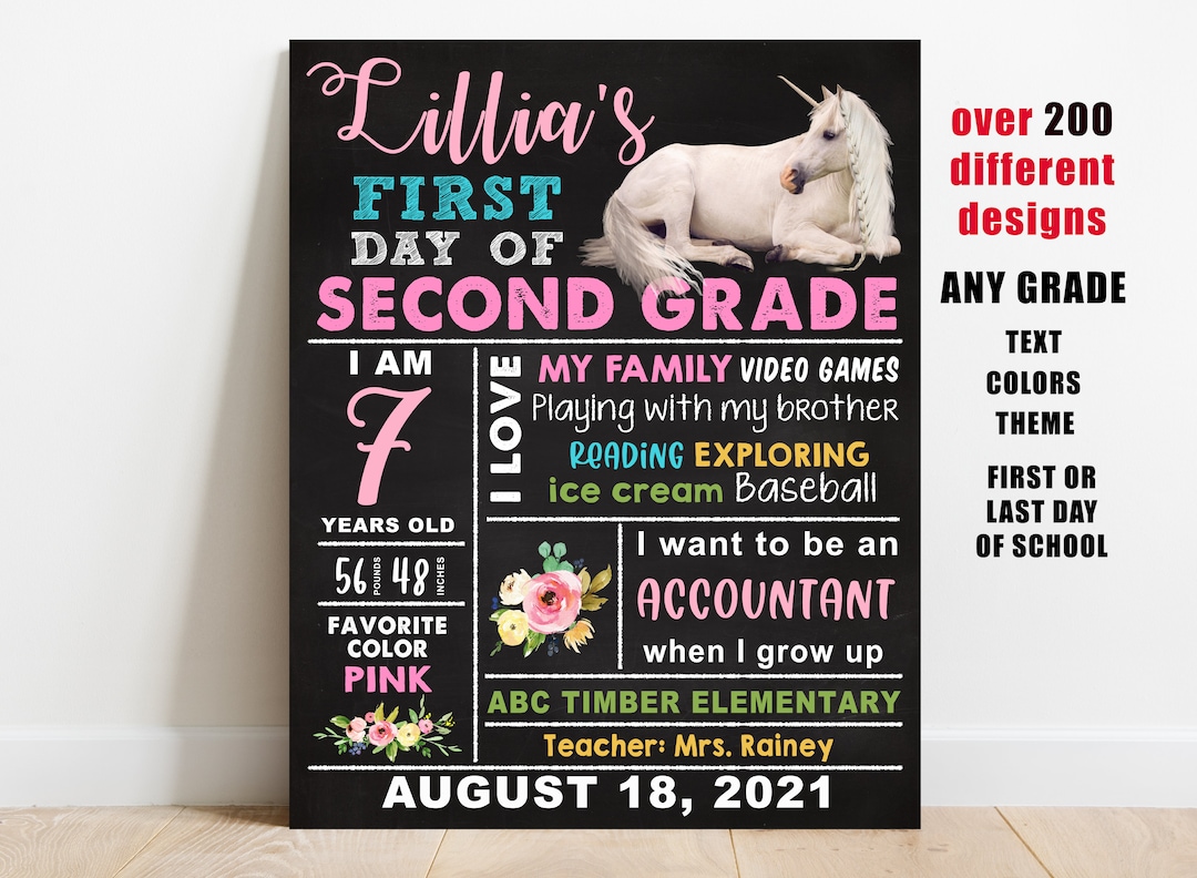 Unicorn First Day of School Printable Sign, Girl Back to School ...