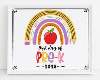 Rainbow First Day of Pre-k3 Sign Printable Girl Back to - Etsy