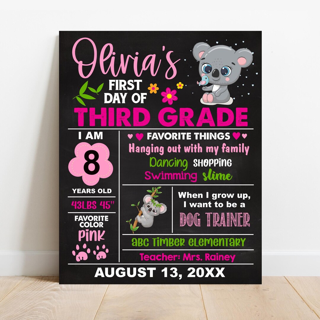 EDITABLE Koala First or Last Day of School Sign, Any Grade Kindergarten ...