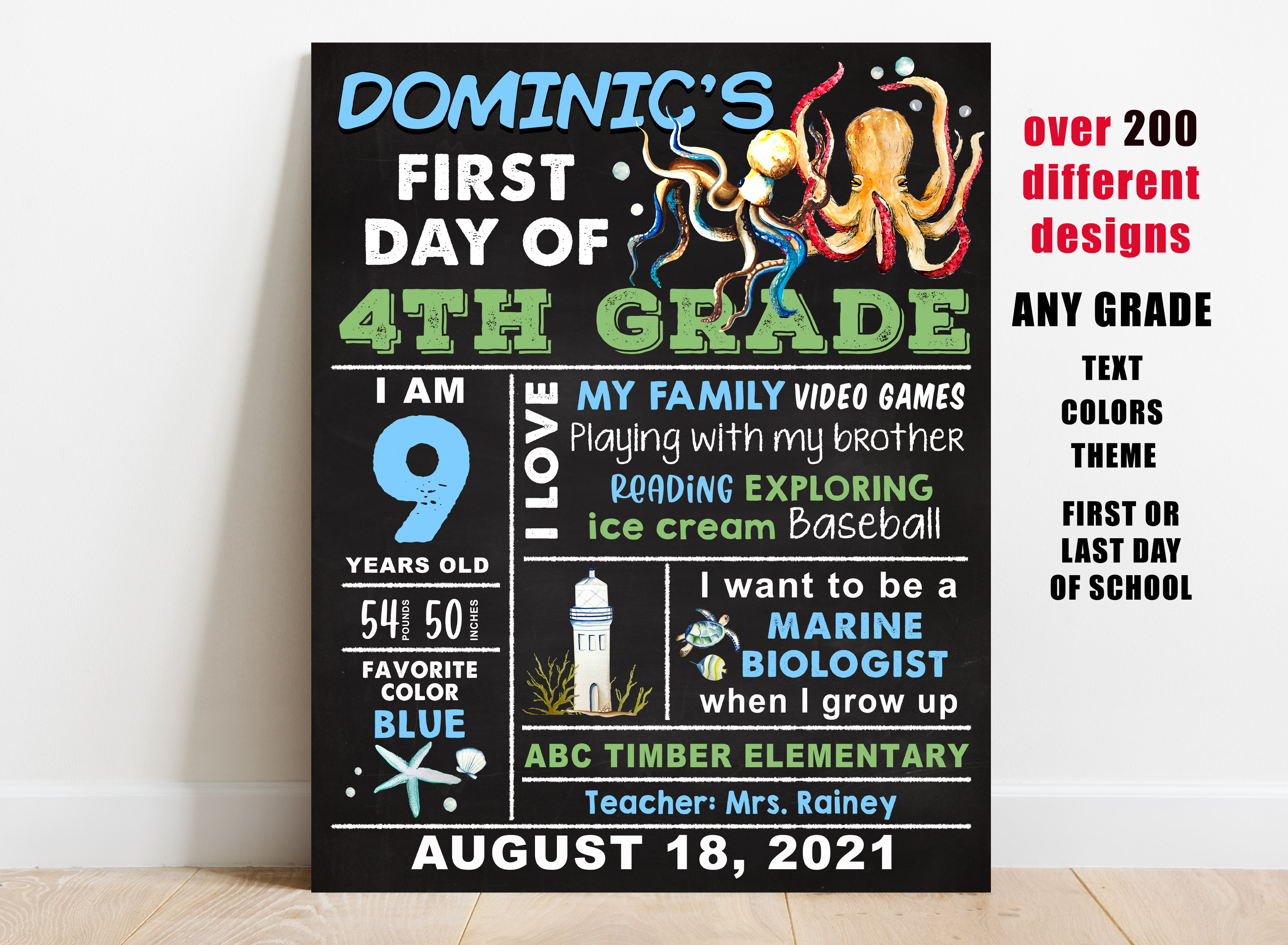 Octopus First Day of School Sign Printable, Boy Back to School ...