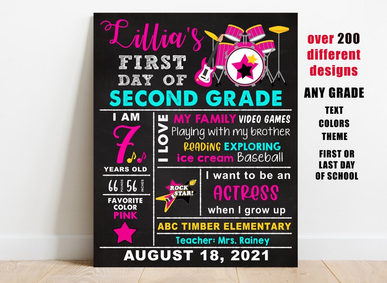 Rock Star First Day of School Printable Sign Girl Back to - Etsy