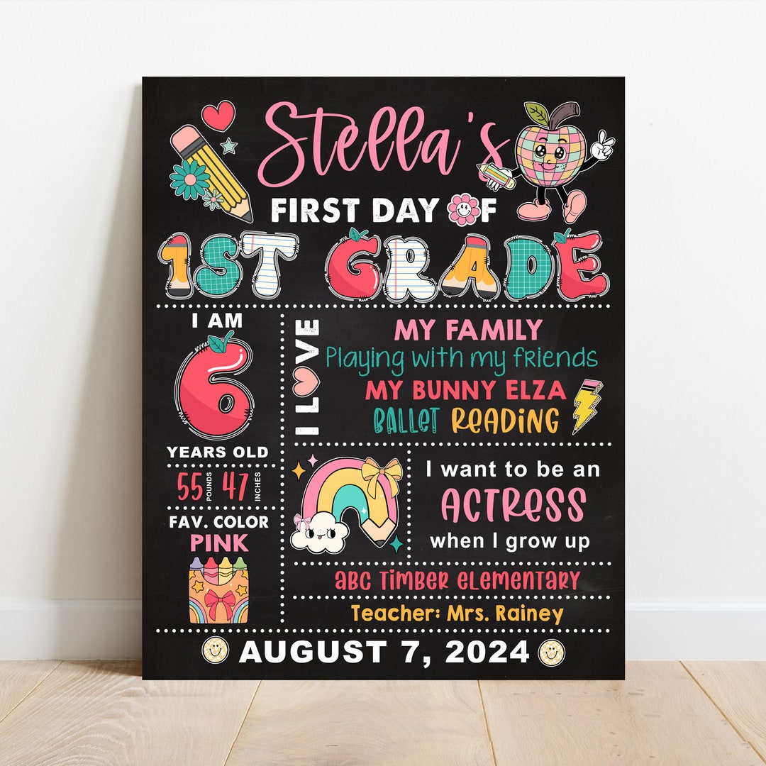 Groovy First or Last Day of School Sign Printable, Retro Back to School ...