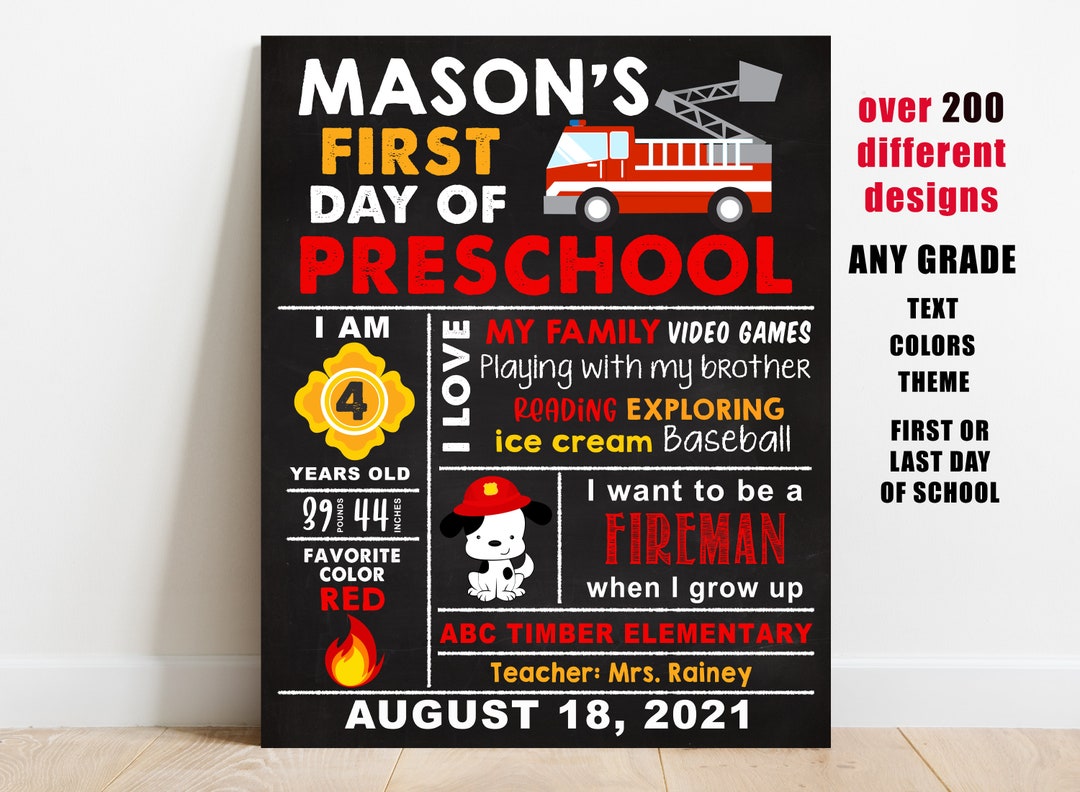 Firetrack First Day of School Sign, Boy Back to School Chalkboard ...