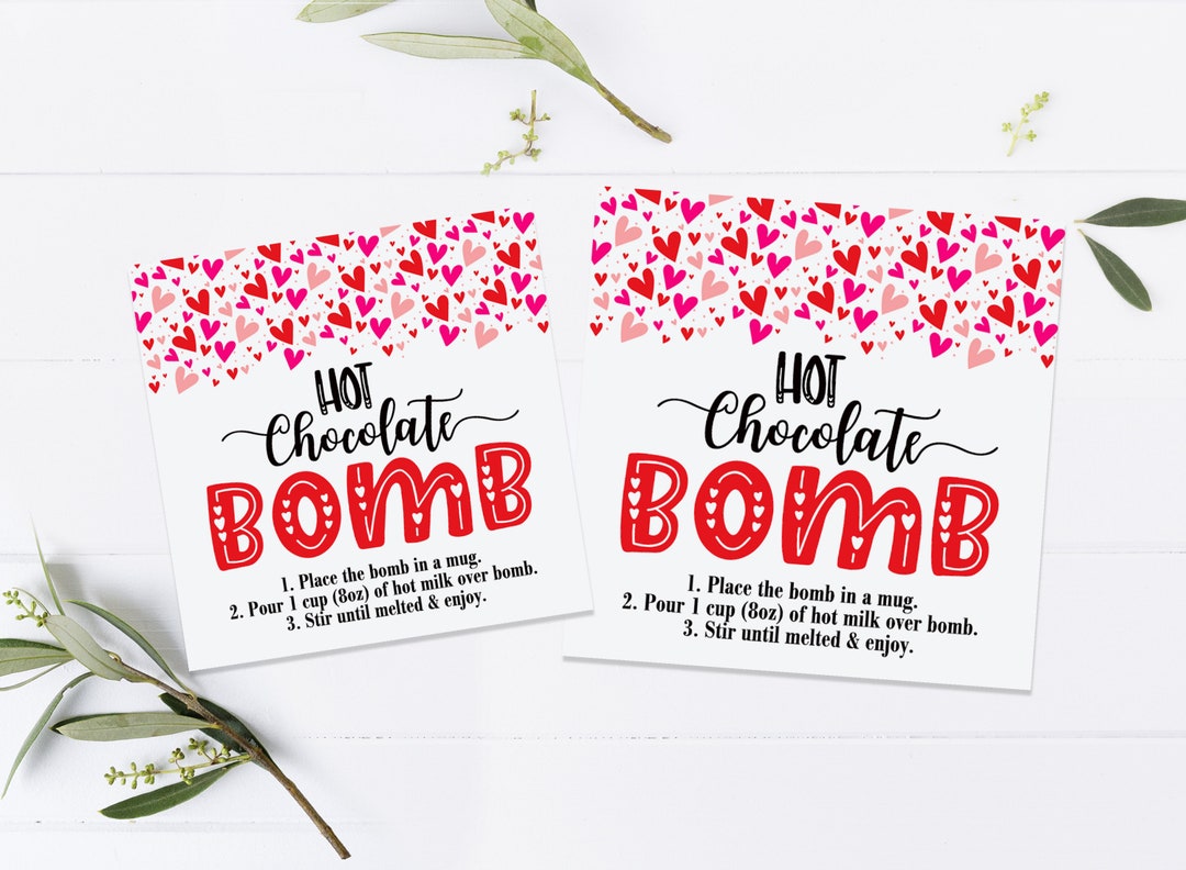 Hot Chocolate Bomb Tags Printable, Valentine's Day Hot Cocoa Bomb Tag ...
