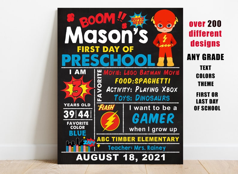 Superhero First Day of School Sign Printable Back to School | Etsy