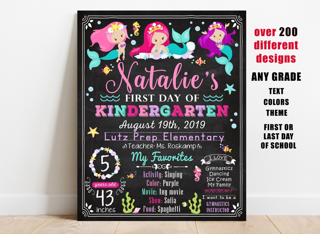 Mermaid First Day of School Sign Printable, Girl Back to School ...