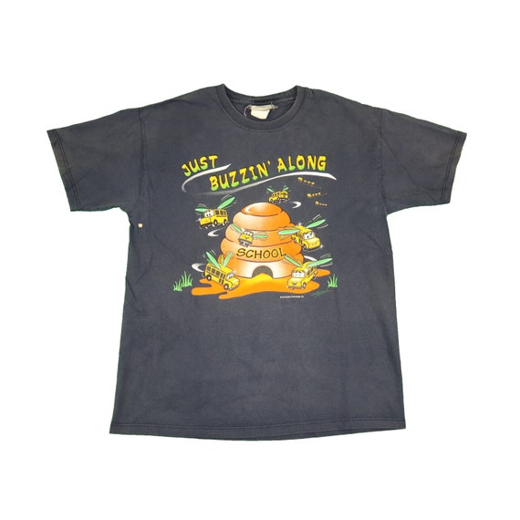 Y2K Just Buzzin' Along School Bus Bees Honeycomb Shirt - Gem