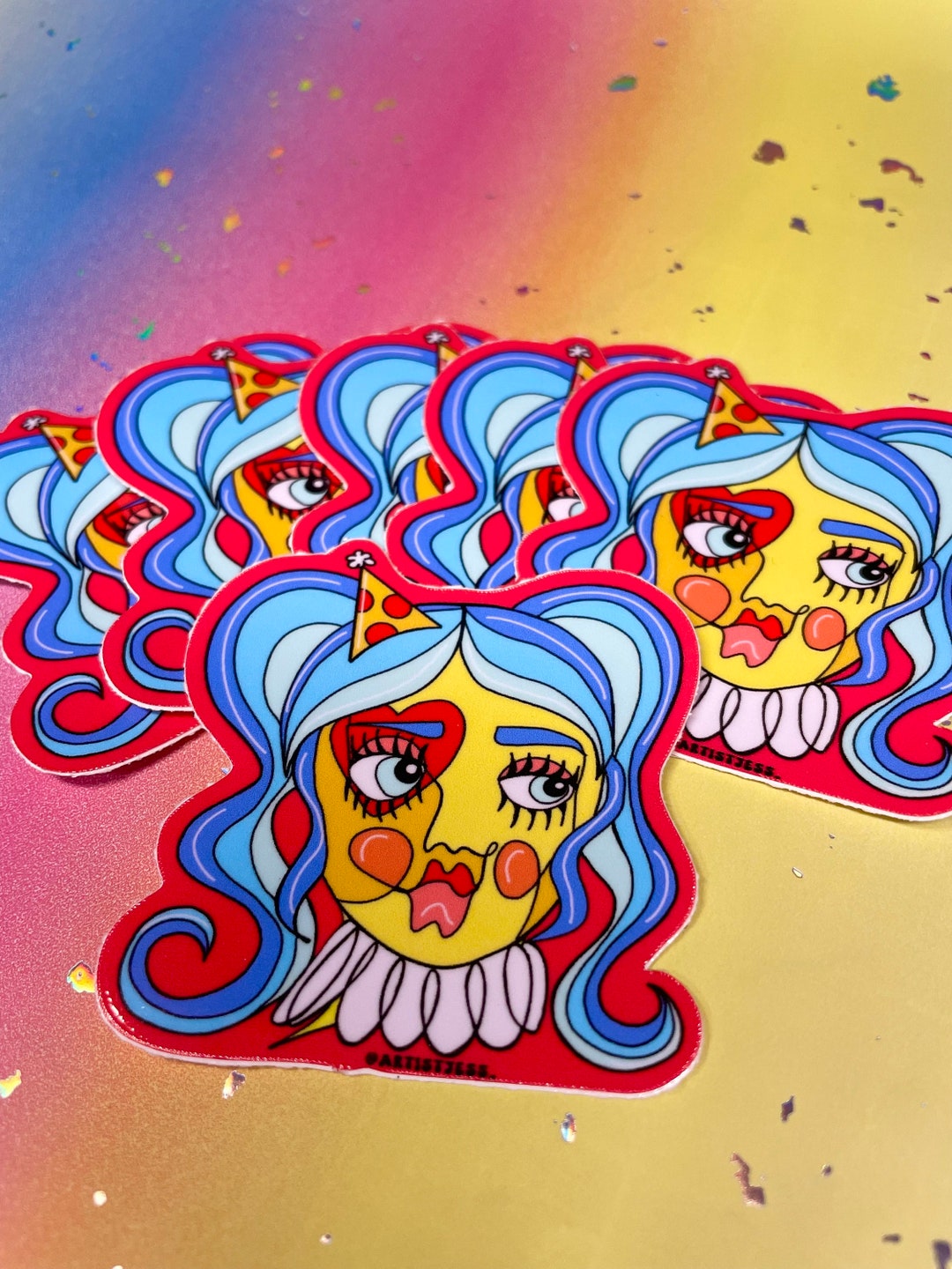 Clown Vinyl Sticker | Cute Colorful Glossy Waterproof Vinyl Stickers - Etsy