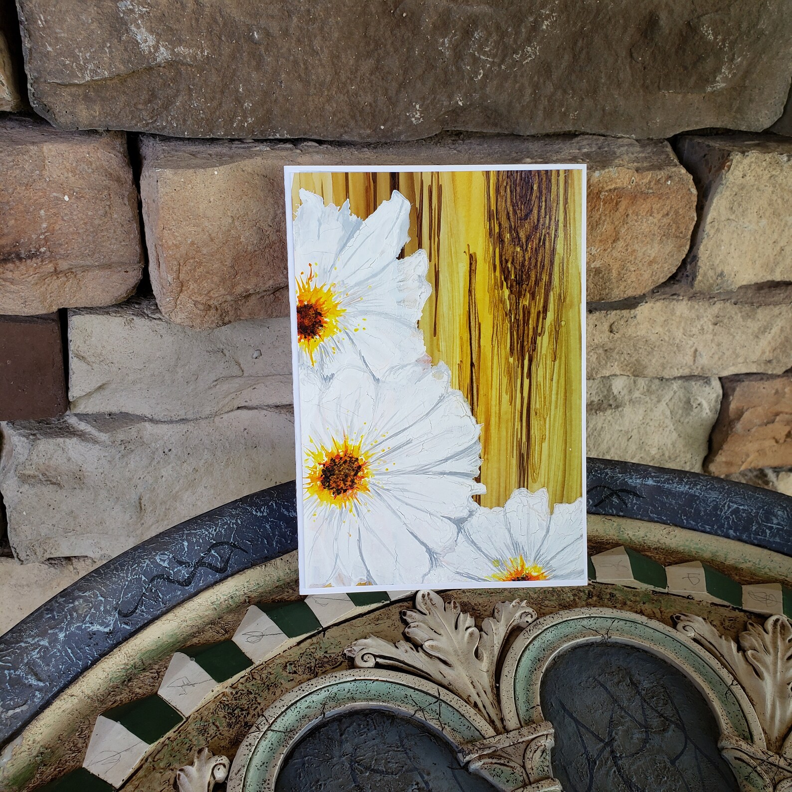 1 CARD Original Alcohol ink with wood grain background and | Etsy