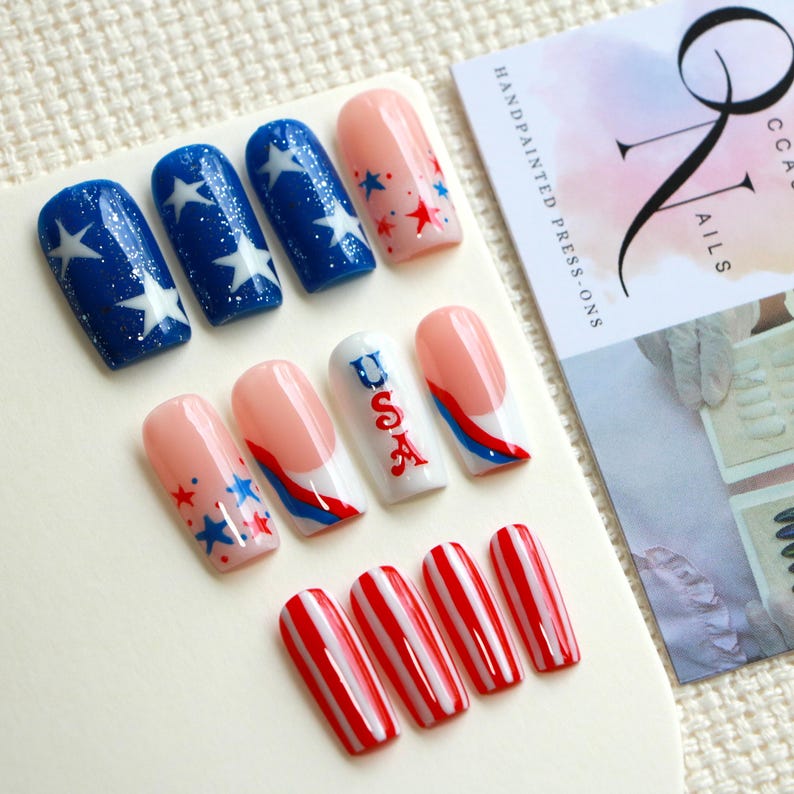 Labor Day, American Nails 4th of July Artificial Press on Nails Holiday ...