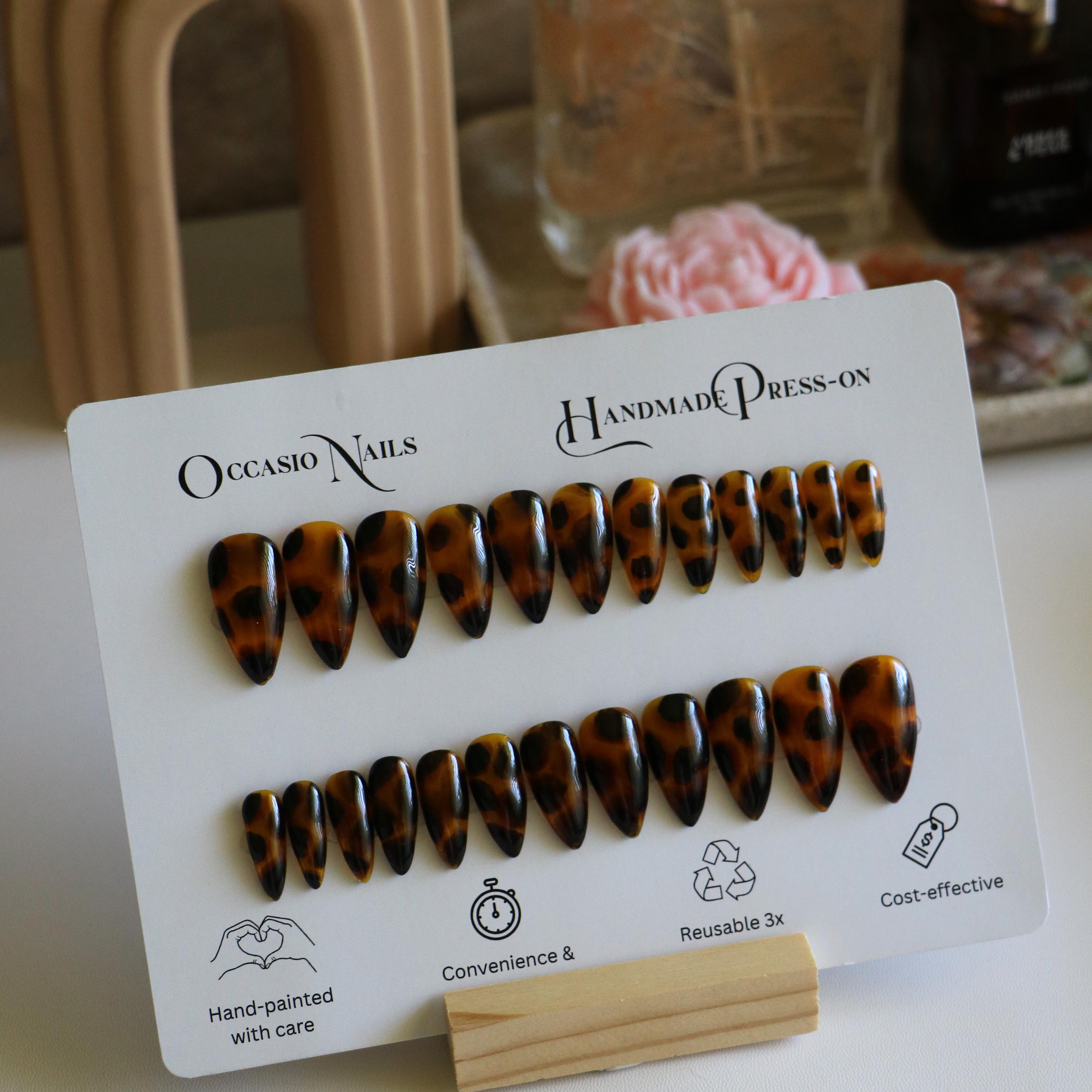 Tortoise Shell Press-on Nails: Handmade Reusable Full Set - Etsy