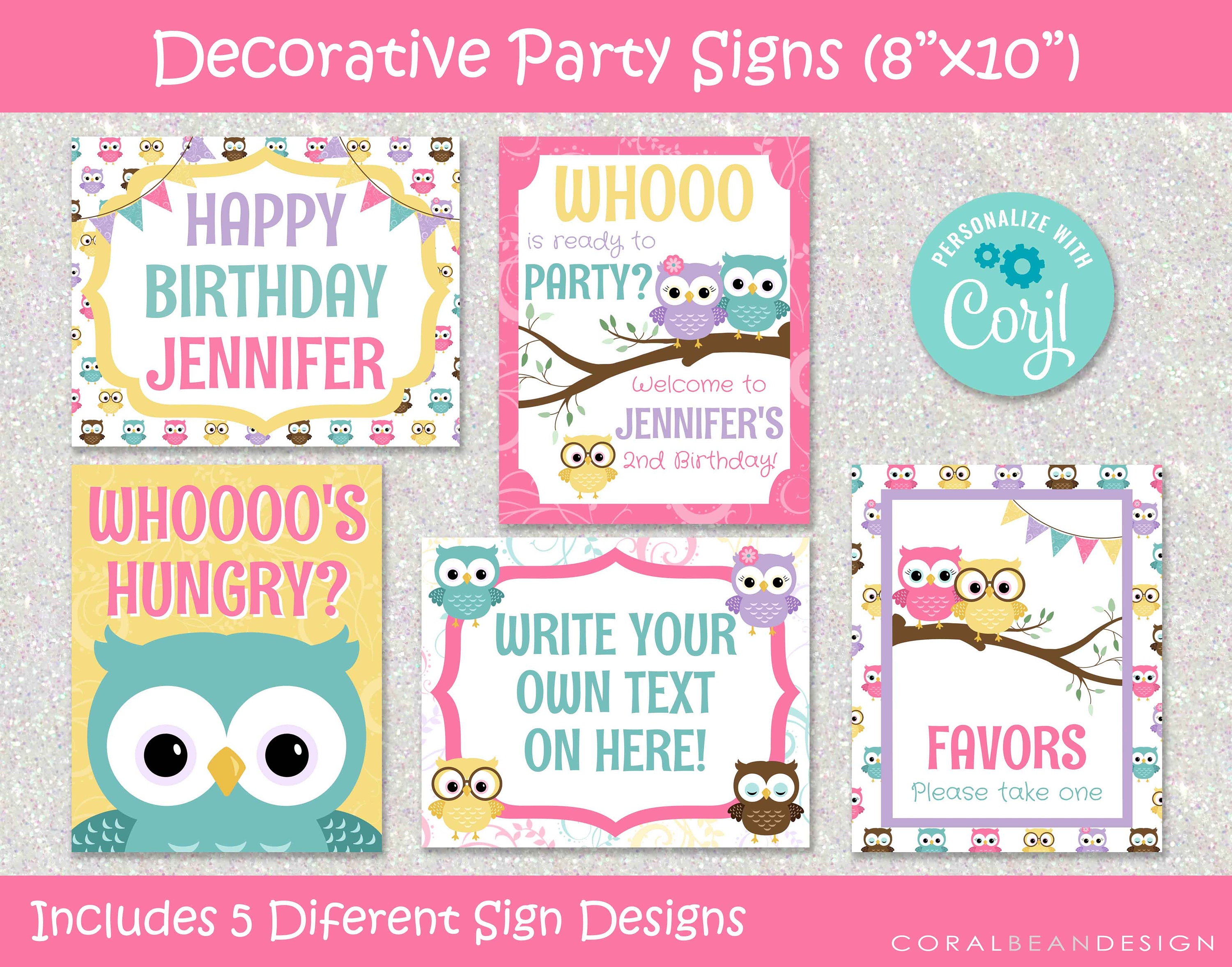 Owl Editable Birthday Party Decorations Printable, INSTANT DOWNLOAD - Etsy