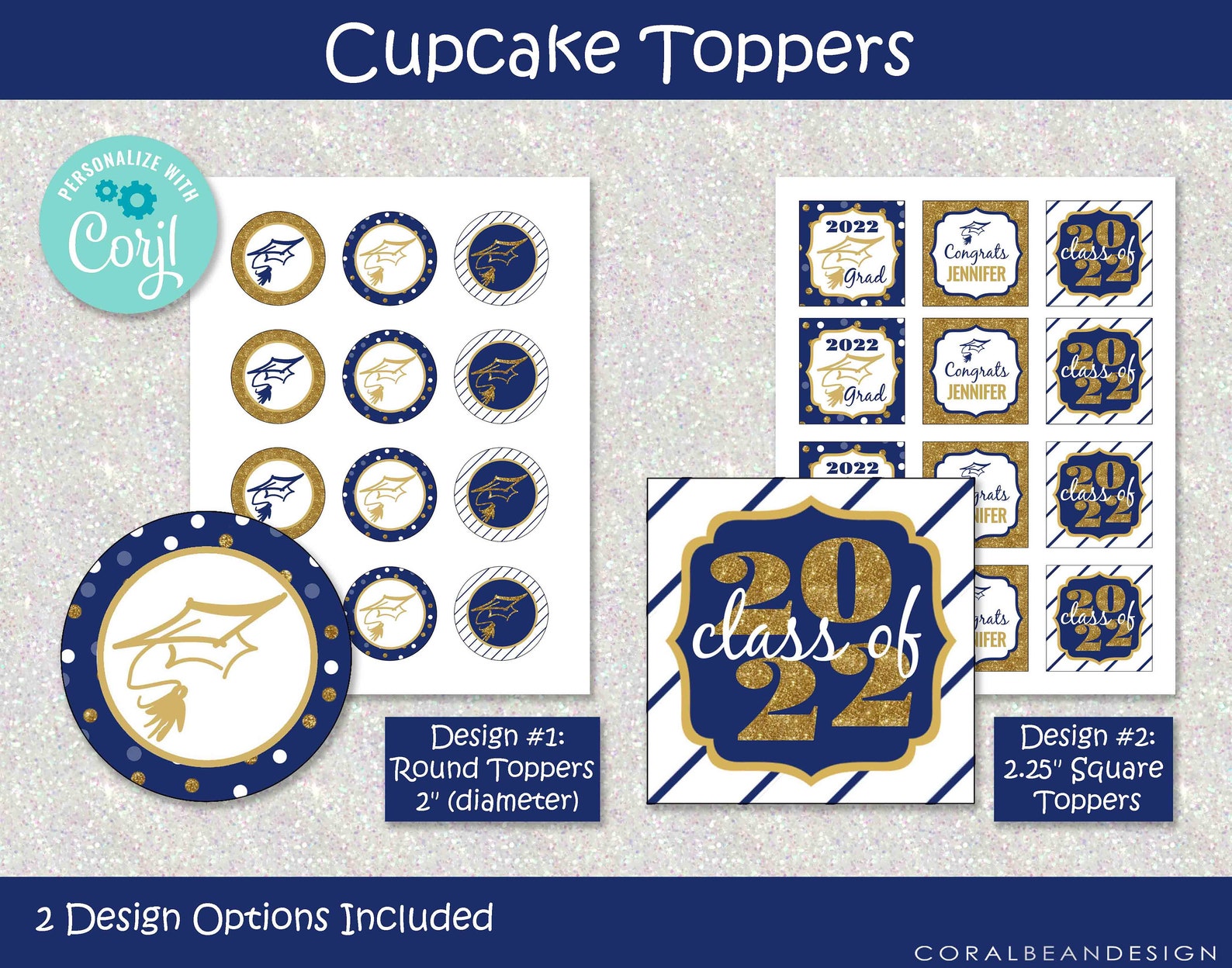 Blue and Gold Editable Printable Graduation Party Decoration Package ...