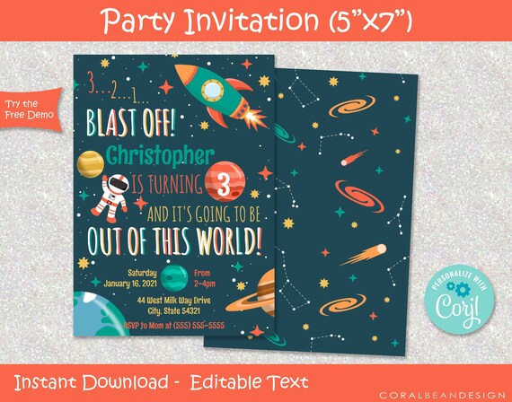 Outer Space Theme Editable Printable Birthday Party | Etsy