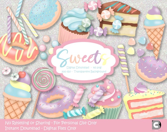Sweets Clipart Candyland Clipart Candy Cake Cupcake Ice - Etsy