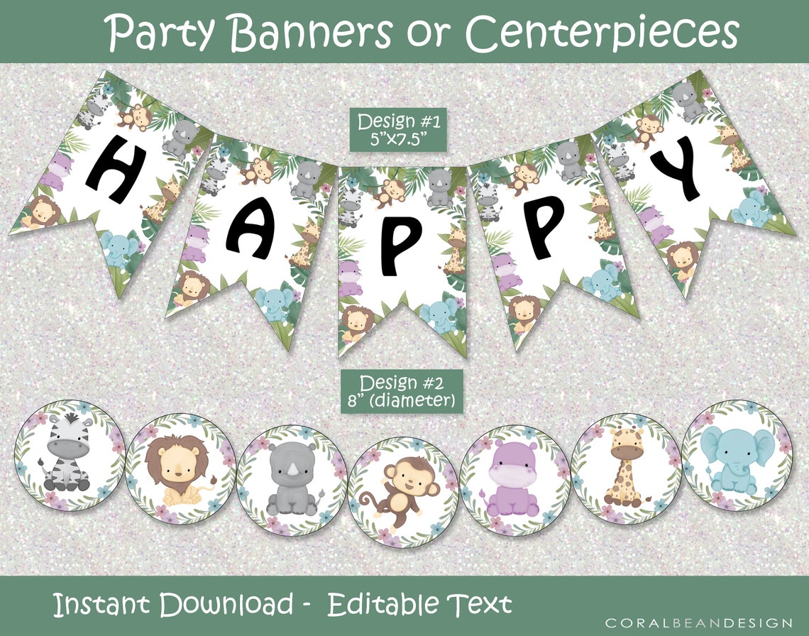 Wild One Animal Editable Printable Birthday Party Decorations | Etsy