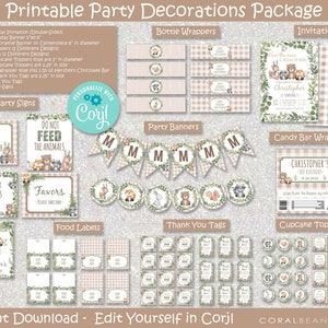 Woodland Animal Editable Printable Birthday Party Decorations Package ...