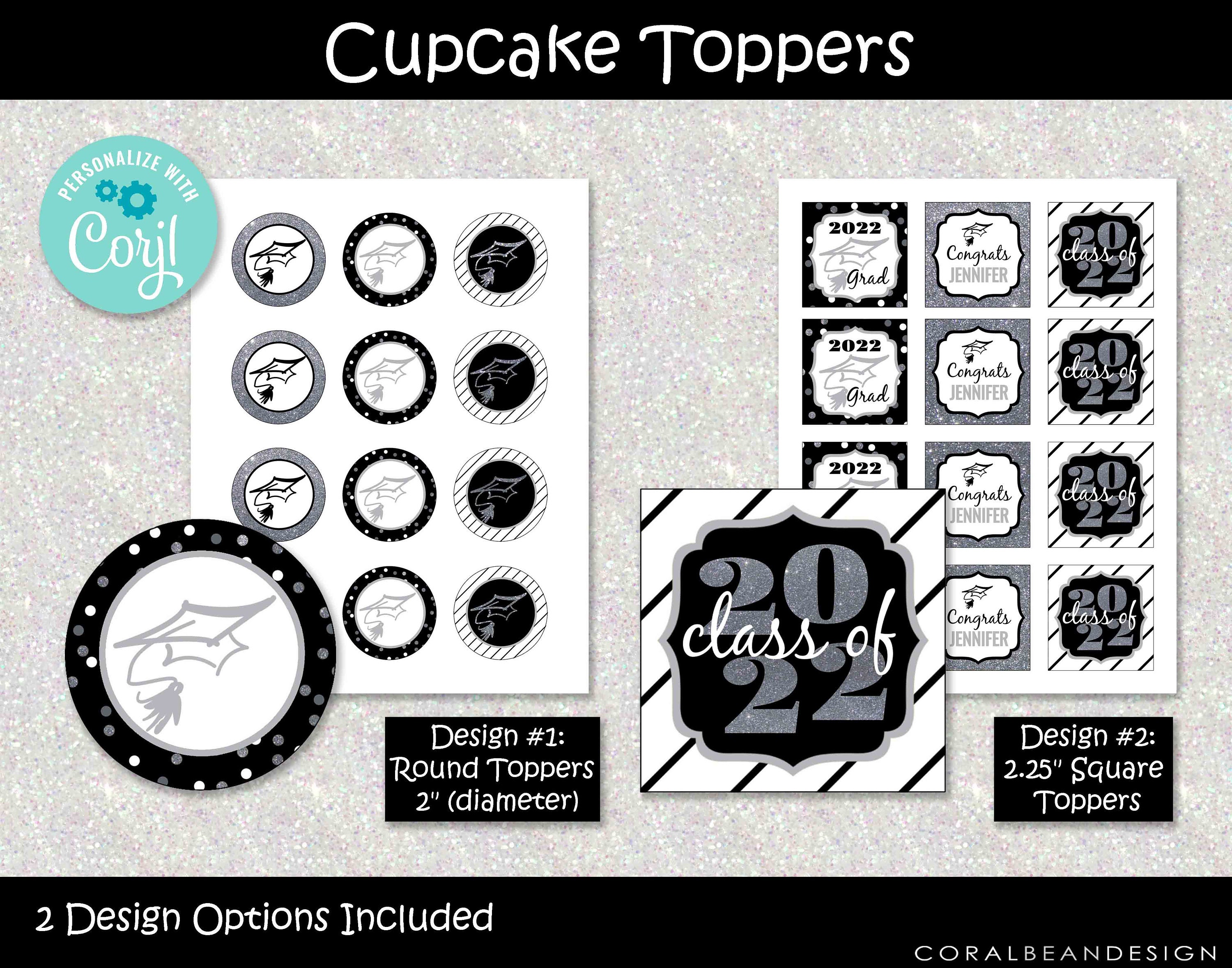 Black and Silver Editable Printable Graduation Party Decoration Package ...