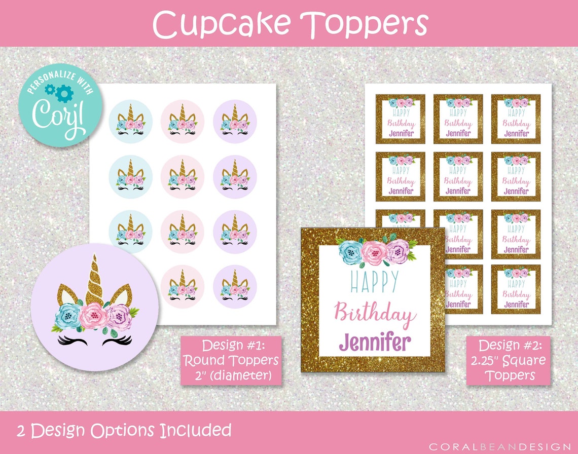 Unicorn Editable Printable Birthday Party Decoration Package, Glitter ...