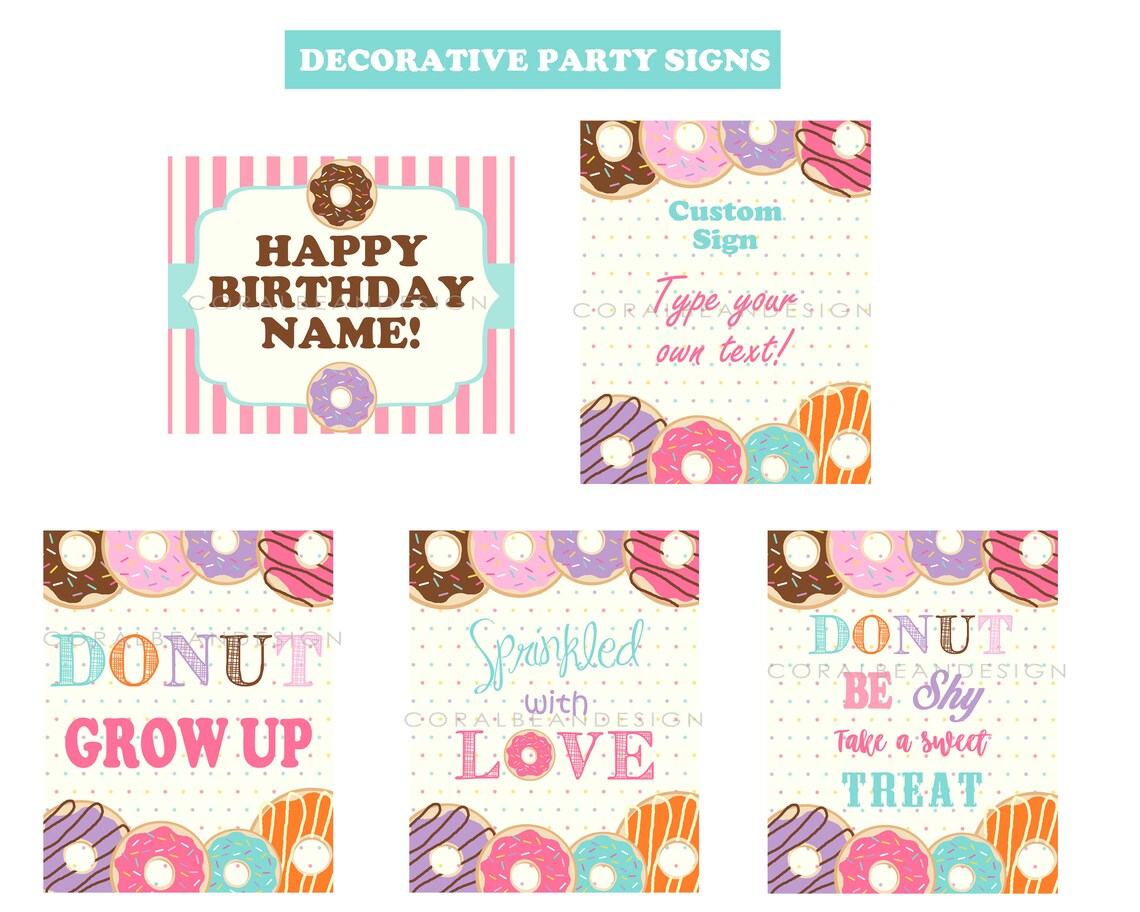 Donut Editable Printable Birthday Party Decoration Package | Etsy