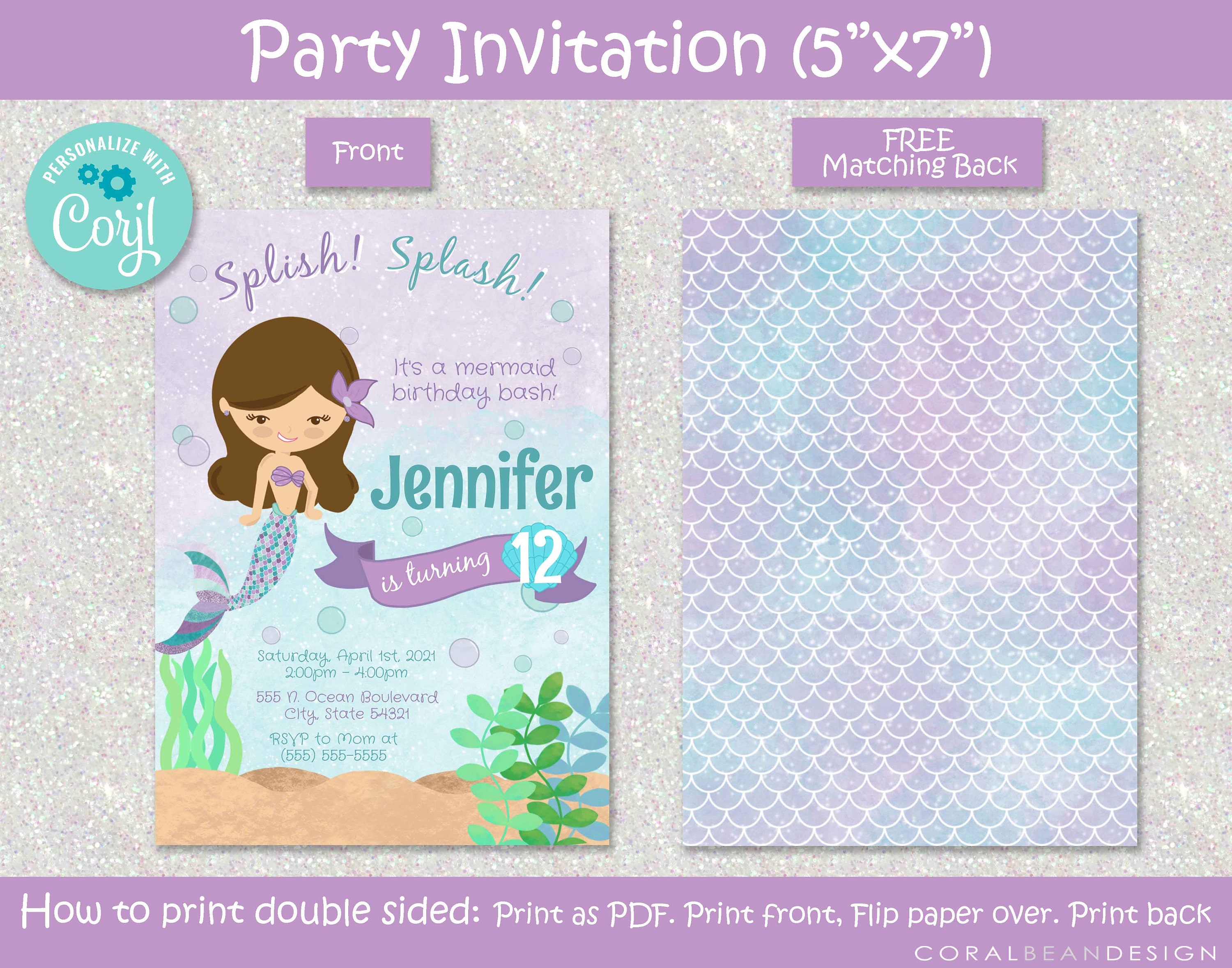 Mermaid Editable Printable Birthday Invitation Template, Under the Sea ...