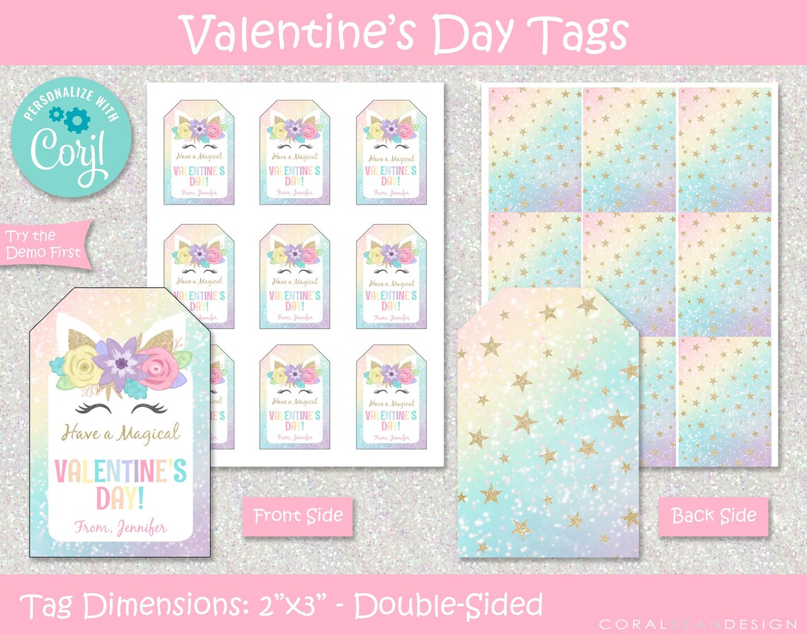 Editable Printable Unicorn Valentine's Day Tags Template - Etsy