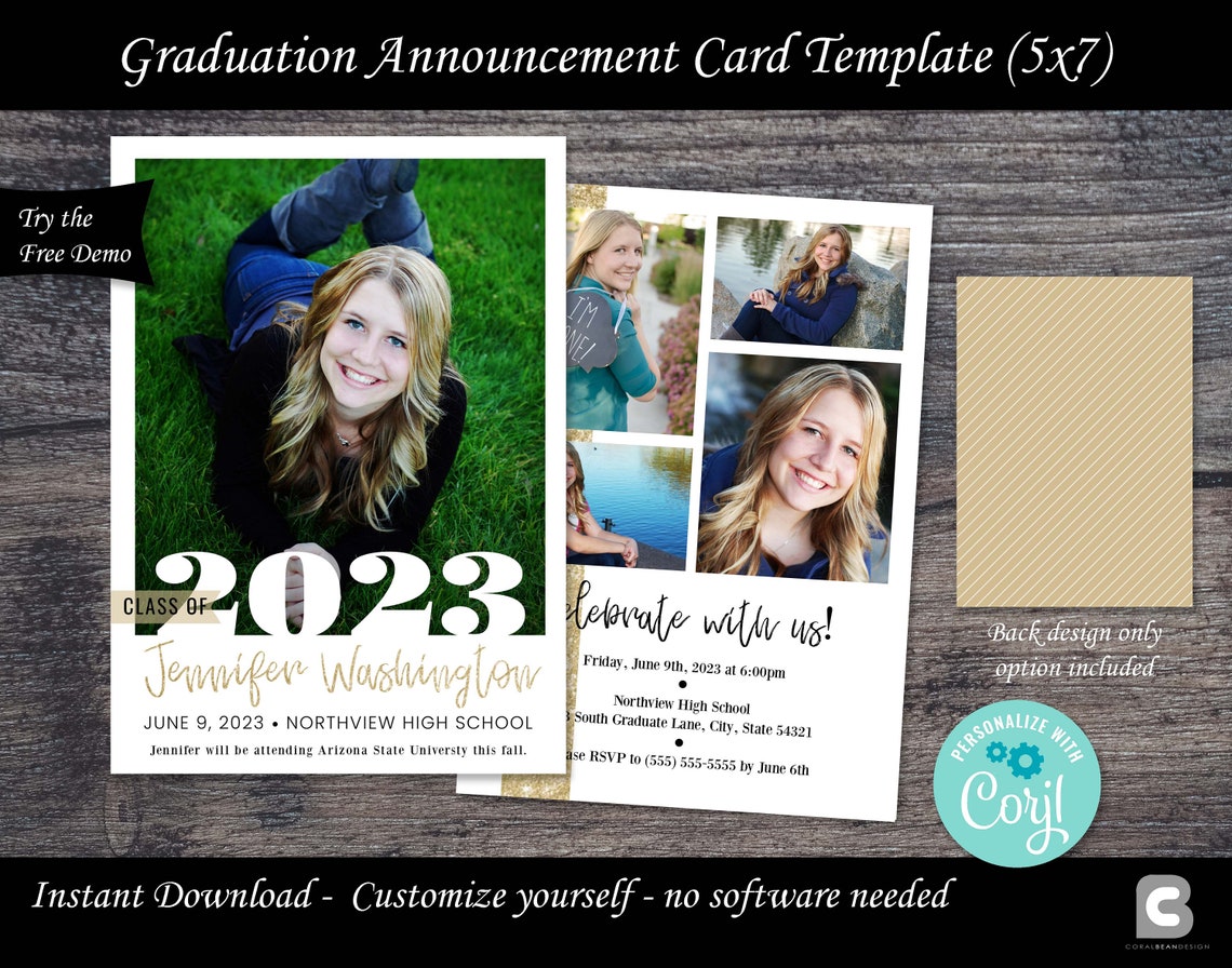 Editable Printable Photo Graduation Announcement Template - Etsy